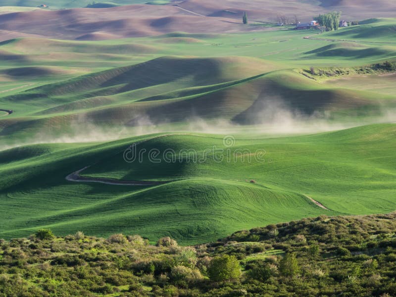Setting Sun Creates Long Shadows on Rolling Hills Stock Photo - Image ...