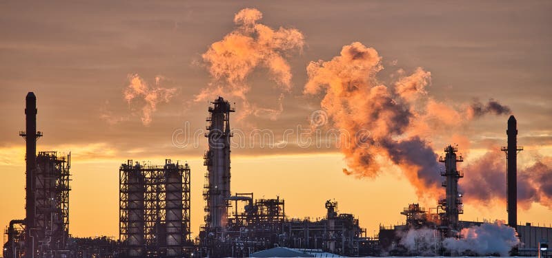 Setting Sun on an Oil Refinery in Alberta Canada Stock Image - Image of ...