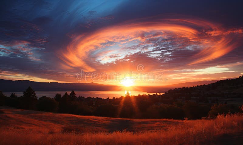 The Setting Sun Over a Field Stock Image - Image of horizon, atmosphere ...