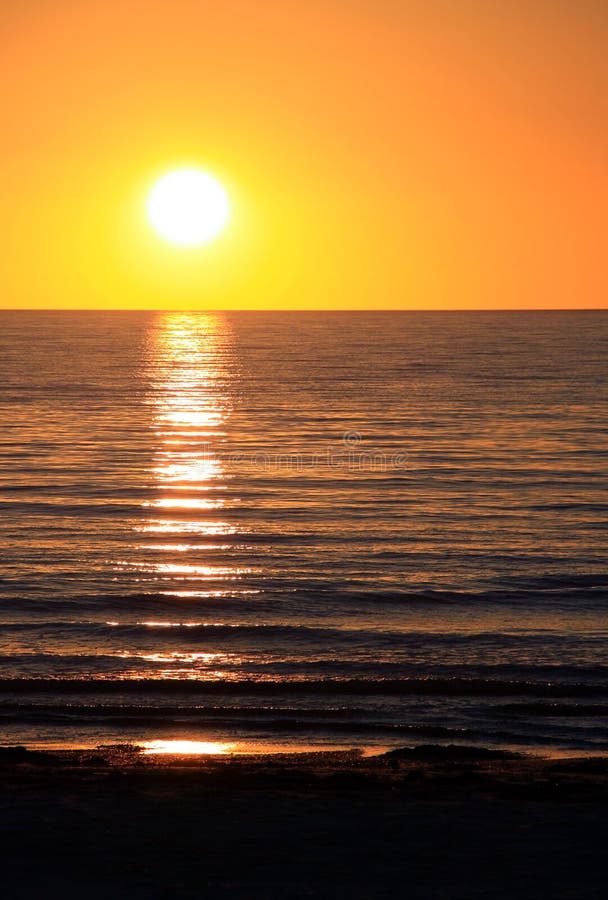 Setting Sun Over Ocean. Largs Bay, Australia Stock Photo - Image of ...