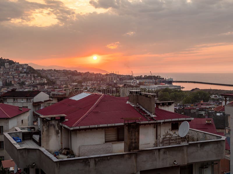 Setting Sun Over of Trabzon City in Spring Evening Stock Photo - Image ...