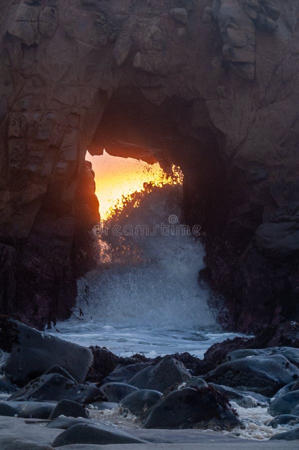 Keyhole Arch at Pfeiffer Beach Stock Image - Image of coastal ...