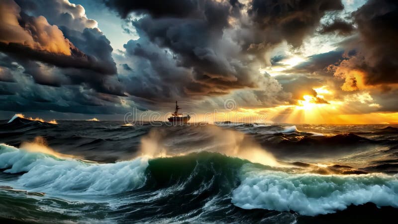 The Setting Sun Peeks Out from Behind the Clouds during a Storm at Sea Stock Footage - Video of ...