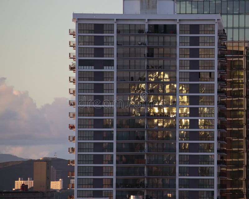 The Setting Sun Reflects the Face of Modern Architecture. Stock Image ...