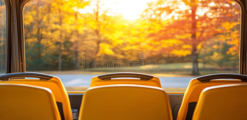 The Setting Sun S Warm Rays Illuminate an Empty Bus, Shining through ...