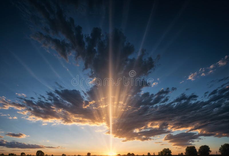 A Setting Sun Wuth Crepuscular Rays Setting Over Wet Landscape ...