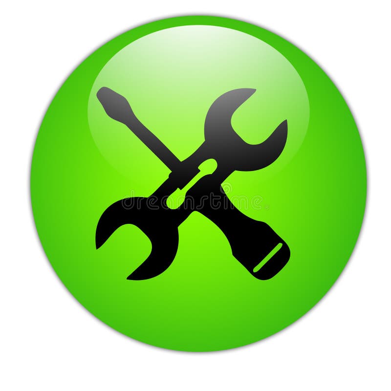 Setting Symbol on Green Glassy Crystal Button Stock Illustration ...