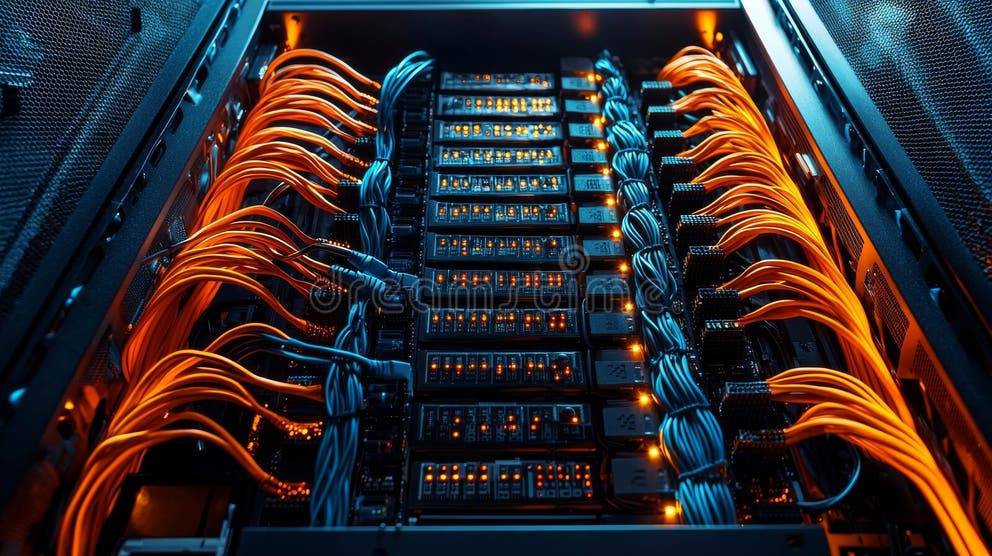 Setting Up a Data Center Network Panel, Switch, and Cables. Stock Photo ...