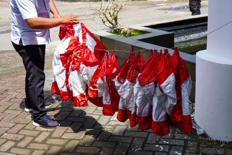 Setting Up a Flag Chain Decoration for Independence Day Stock Image ...