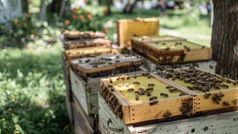Setting Up Hives in a Backyard Stock Illustration - Illustration of ...