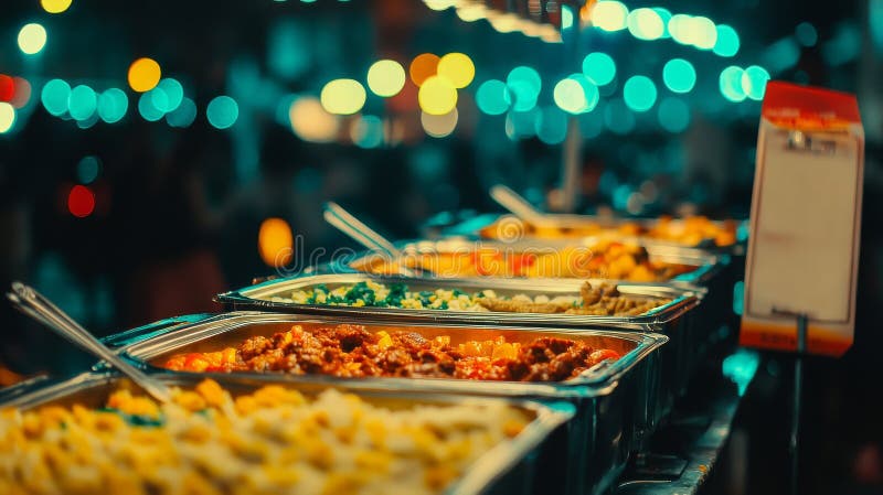 Setting Up an Indoor Buffet in a Restaurant with a Selection of Grilled ...