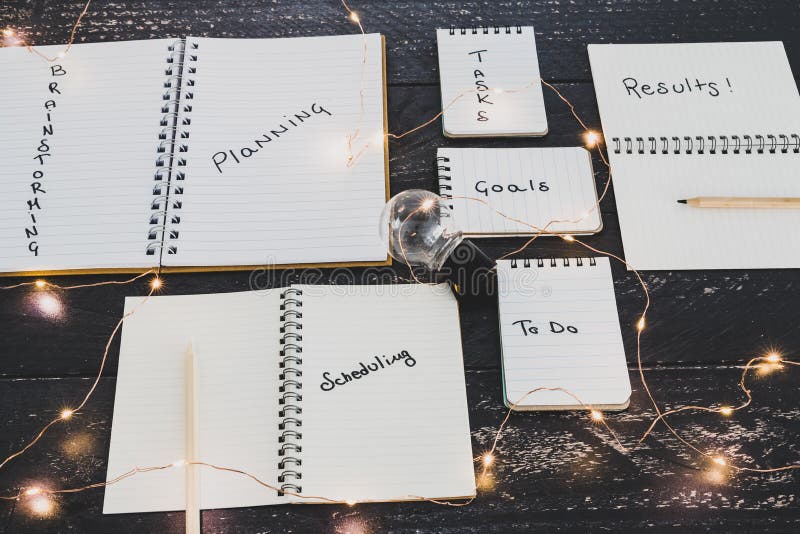 Setting Up for Success, Business Desk with Notebooks with Elements from ...