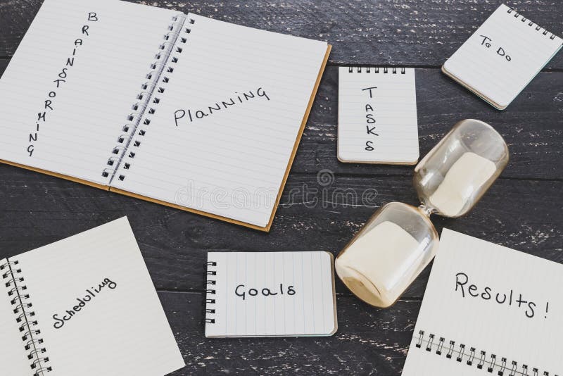 Setting Up for Success, Business Desk with Notebooks with Elements from ...