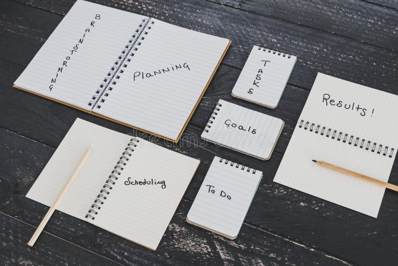 Setting Up for Success, Business Desk with Notebooks with Elements from ...