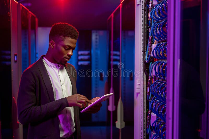 Setting Up System at Data Center Stock Image - Image of looking ...