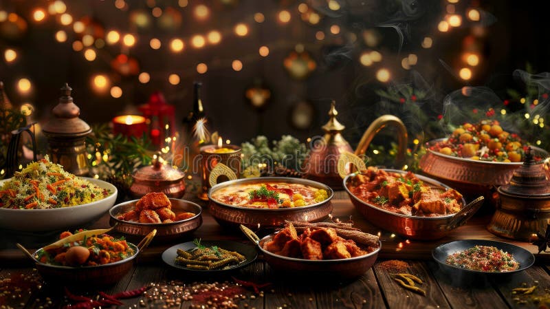 Setting Up a Table with Indian Cuisine and Vibrant Decor for Dinner ...