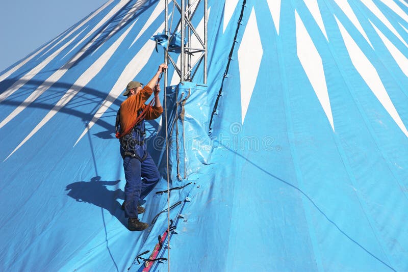 Setting Up the Tent for a Circus Stock Photo - Image of cover, shadow ...