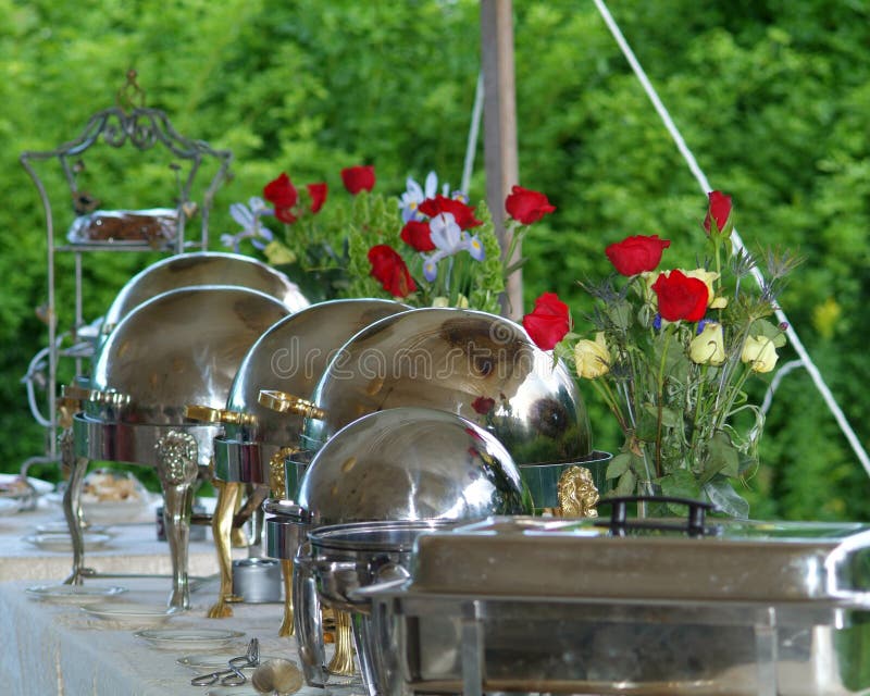 Buffet with Red Roses and Silver Stock Image - Image of reception ...