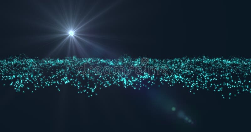 A Setting White Star Casting Rays and Glare. Blue Oscillating Particles ...