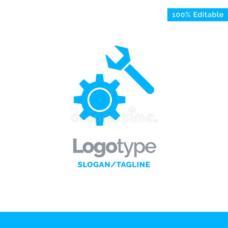 Setting, Wrench, Gear Blue Solid Logo Template. Place for Tagline Stock ...