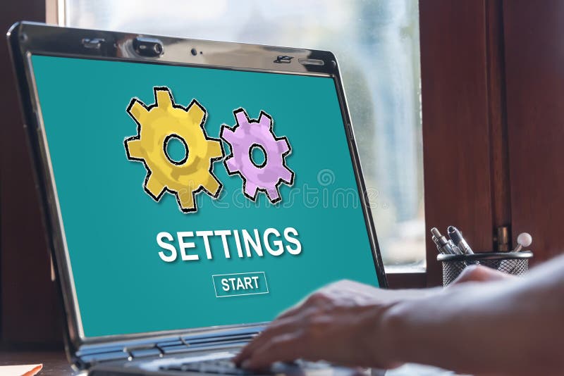 Settings Concept on a Laptop Screen Stock Image - Image of application ...