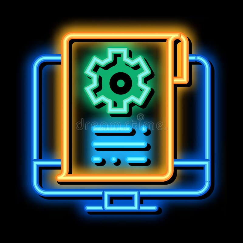 Settings Documents in Computer Neon Glow Icon Illustration Stock Vector ...
