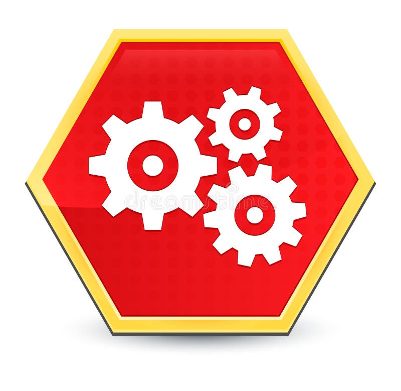Settings Gears Icon Abstract Red Hexagon Button Bright Yellow Frame ...
