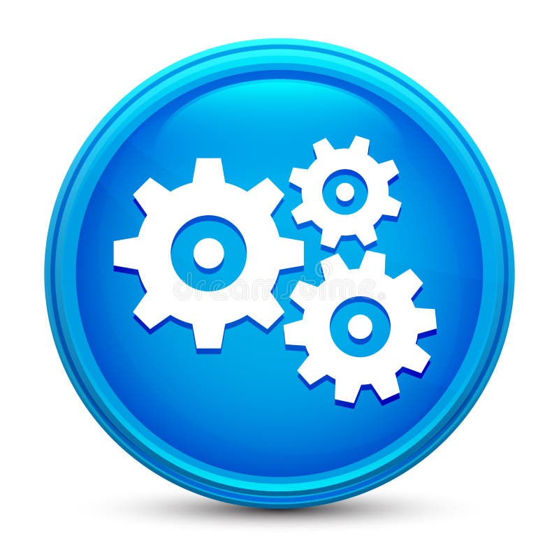 Settings Gears Icon Glass Shiny Blue Round Button Isolated Design ...