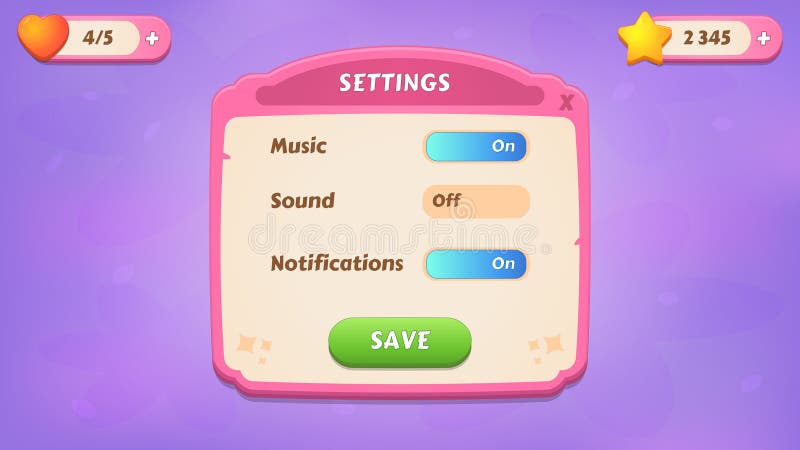Settings. GUI Kit Casual Assets for a Game Mobile, a Set of User ...