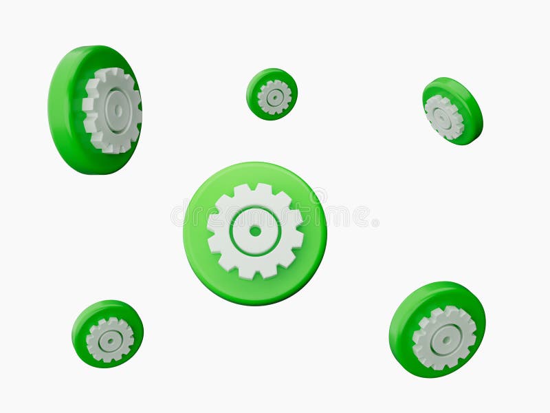 Settings Icon Isolated on Elegant Green Round Button 3d Illustration ...