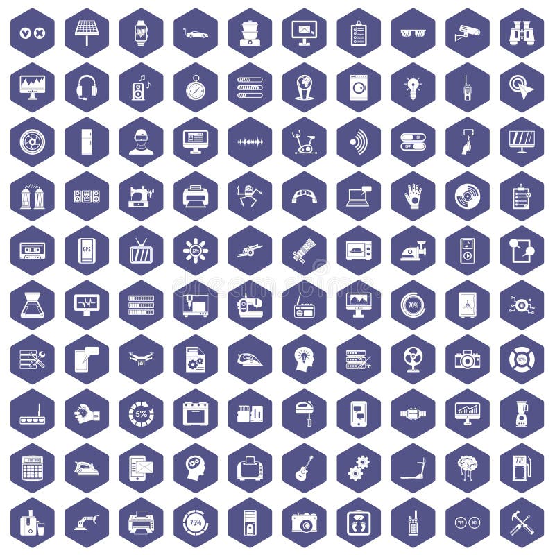 100 Settings Icons Hexagon Purple Stock Vector - Illustration of ...