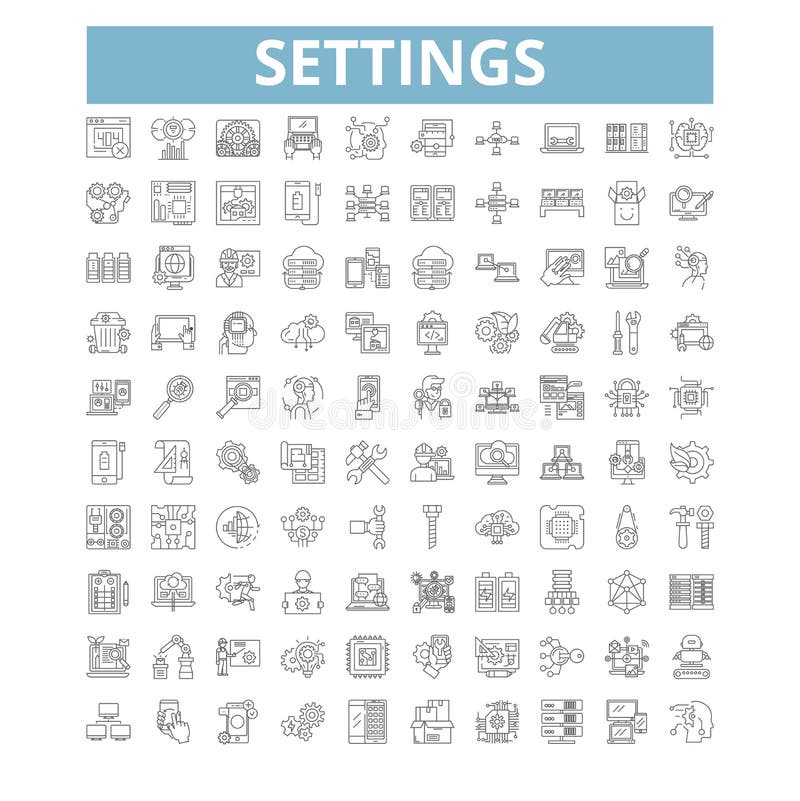 Settings Icons, Line Symbols, Web Signs, Vector Set, Isolated ...