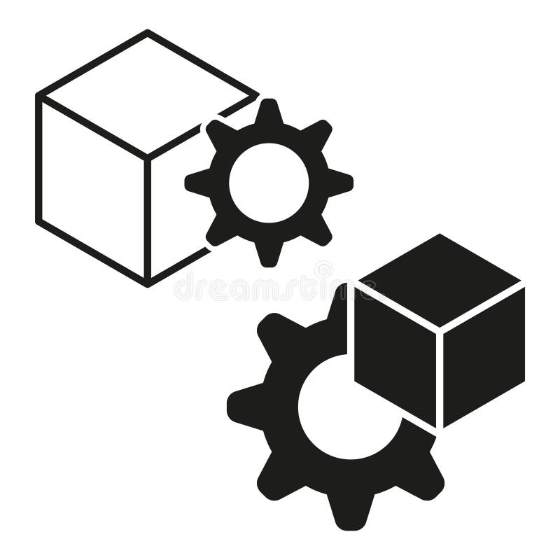 Settings Icons Vector. Black and White. Gear and Cube Symbols. Simple ...