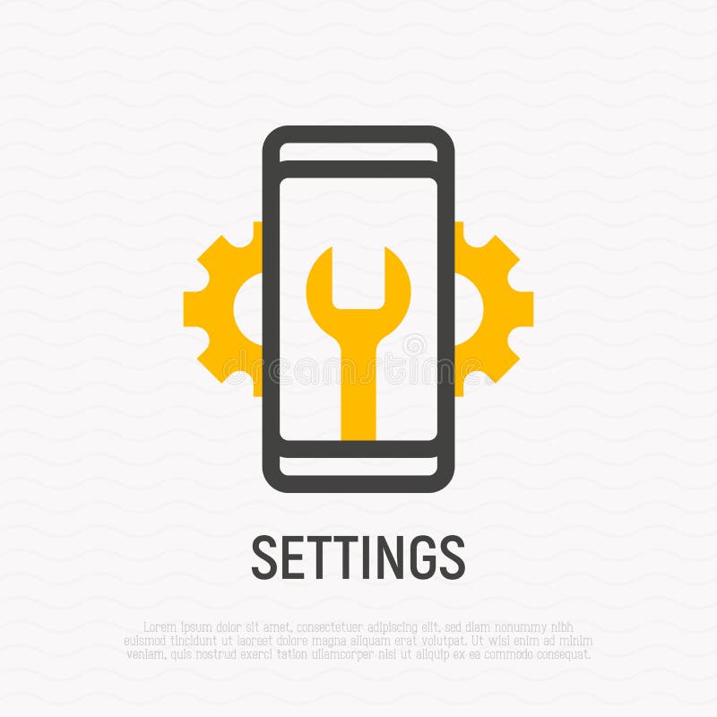 Settings for Mobile App Thin Line Icon: Wrench and Wheels on Smartphone ...