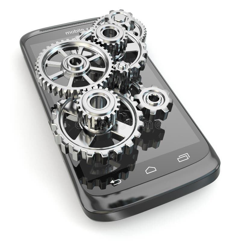 Settings of Mobile Phone. Gears on the Screen Stock Illustration ...