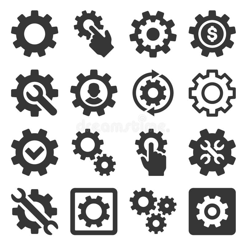 Settings and Options Icons Set on White Background. Vector Stock Vector ...