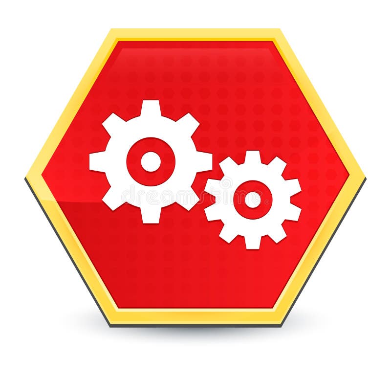 Settings Process Icon Abstract Red Hexagon Button Bright Yellow Frame ...