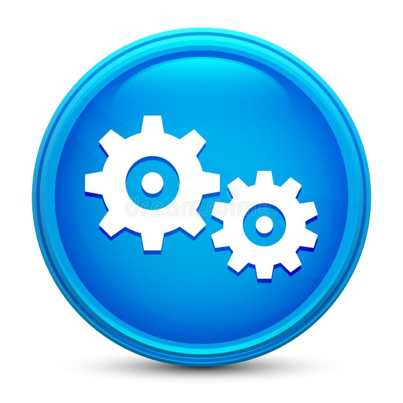 Settings Process Icon Glass Shiny Blue Round Button Isolated Design ...