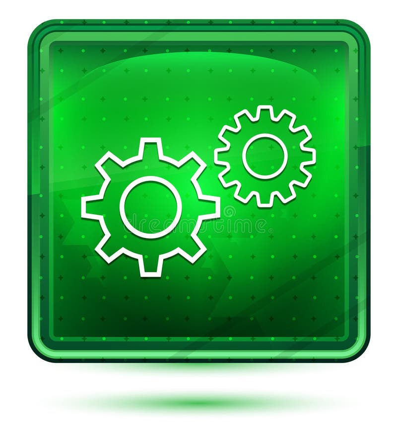 Settings Process Icon Neon Light Green Square Button Stock Illustration ...