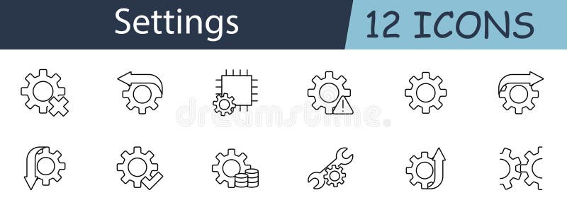 Settings Set Icon. Includes Gear, Wrench, and Configuration Symbols ...