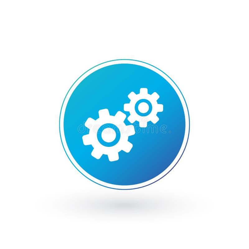 Settings Ui Blue Button Icon with Shadow. Two Gears or Cogs. Vector ...