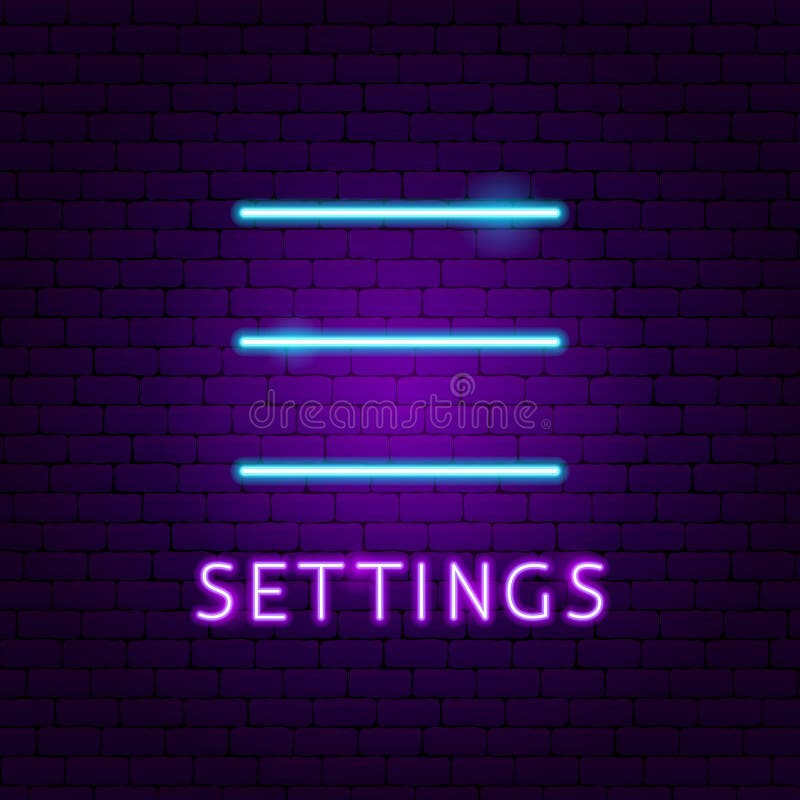 Settings UI Neon Label stock vector. Illustration of power - 166210215
