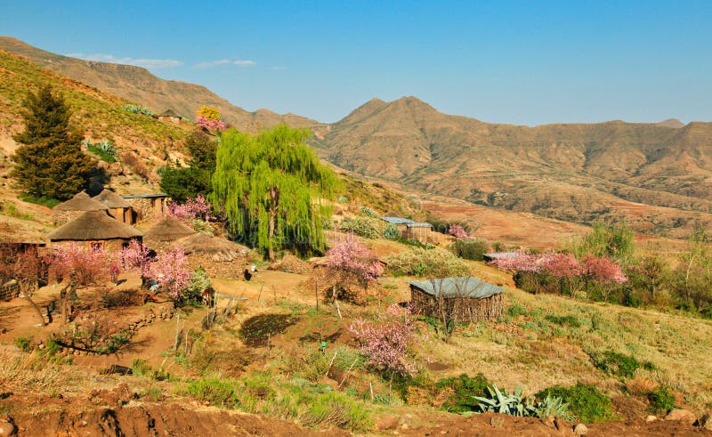 Settlement with Huts in Rural Lesotho Stock Photo - Image of grazing ...