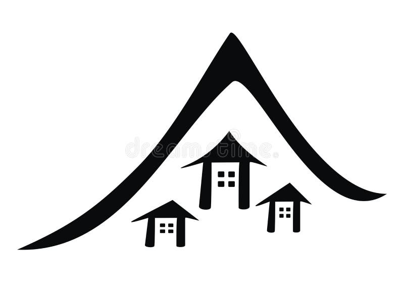 Settlement in the Mountains, Group of Houses, Symbol, Vector ...