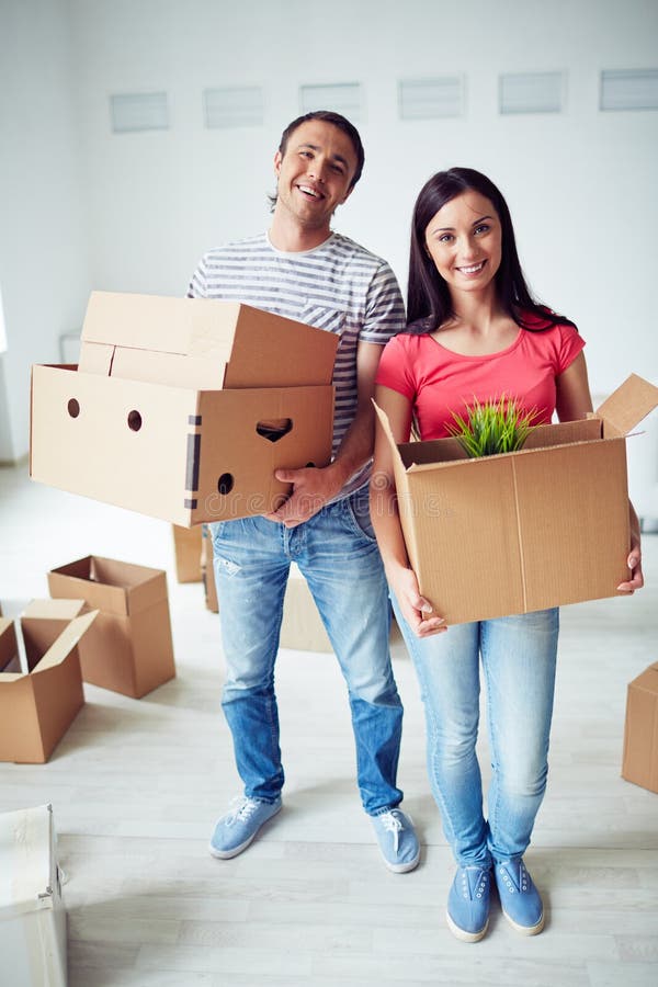 Settlers with boxes stock image. Image of package, people - 54932147