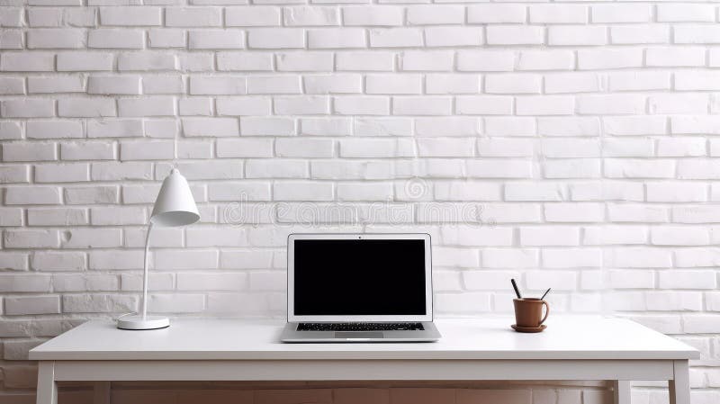 Setup Computer and Brick Wall Stock Illustration - Illustration of ...