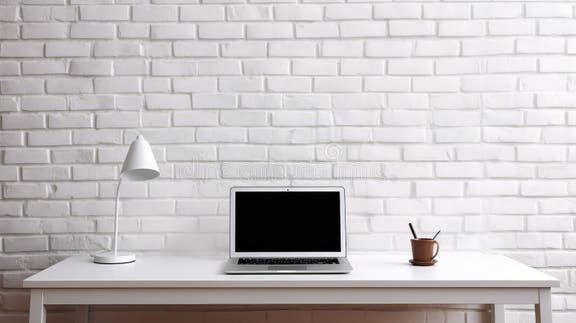 Setup Computer and Brick Wall Stock Illustration - Illustration of ...