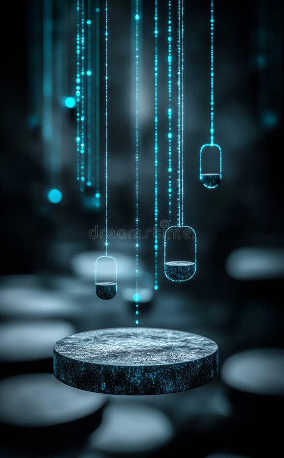 The Setup Consists of a Neon Stage, a Circular Platform, Blue Lights, a ...