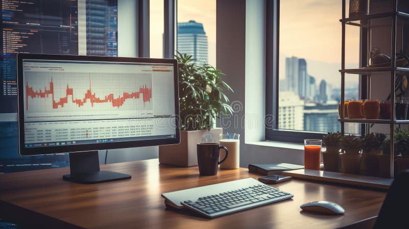 Setup desktop pc office stock illustration. Illustration of ...