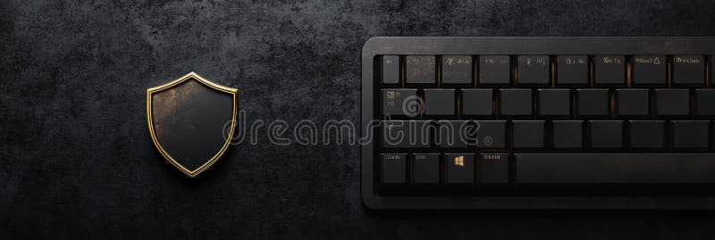 This Setup Features a Sleek Dark Keyboard Accompanied by a Shield Icon ...